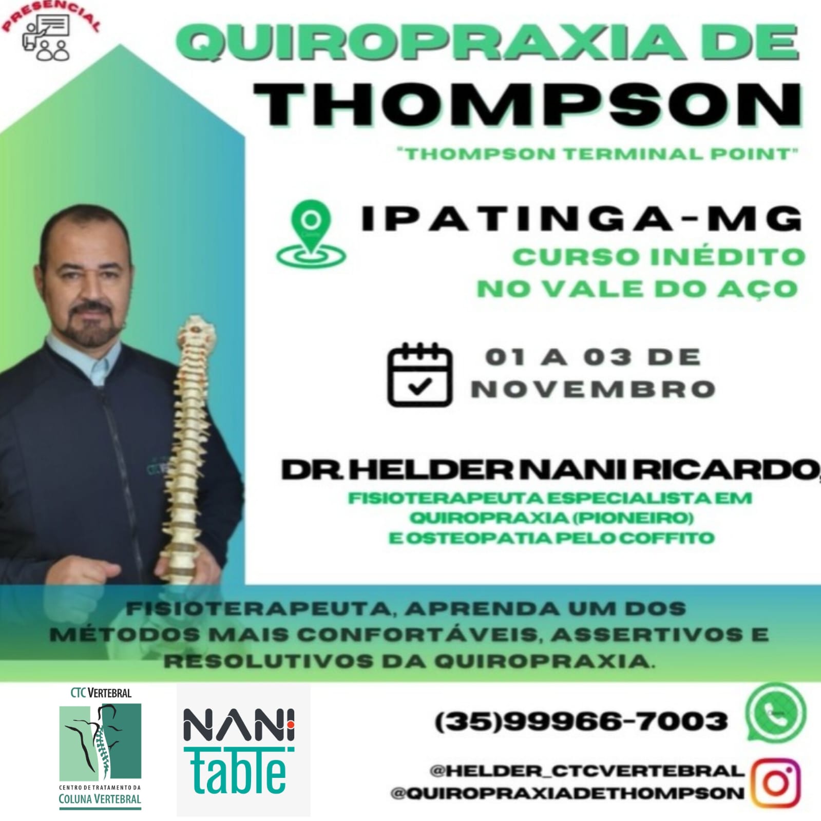 Novembro: QUIROPRAXIA DE THOMPSON (DROP TABLE) Presencial / IPATINGA-MG ...